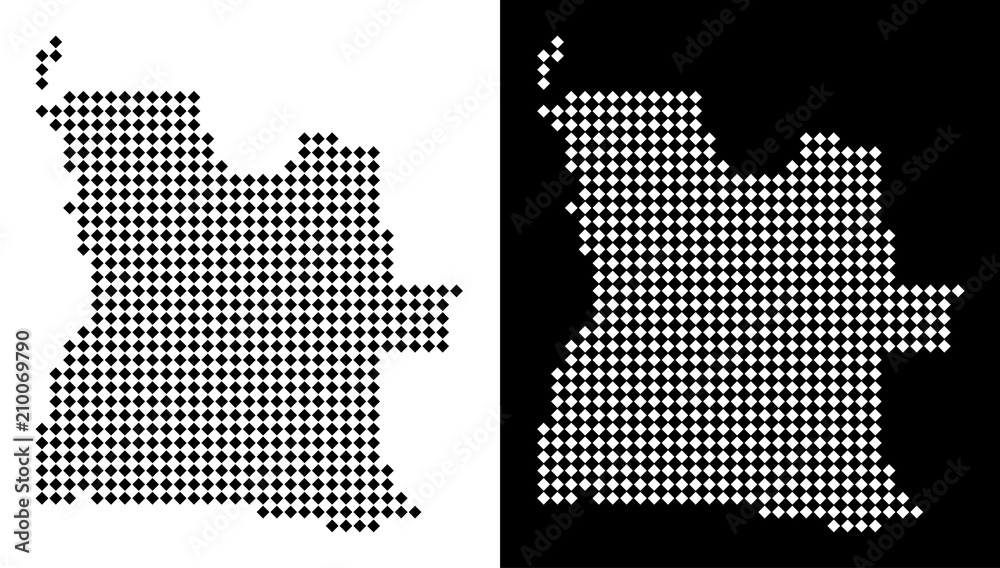Vector rhombic pixel Angola map. Abstract territorial maps in black and ...