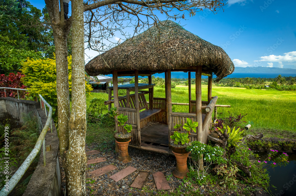 Bamboo and Nipa Gazebo on Rice Farm in the Philippines Stock Photo ...