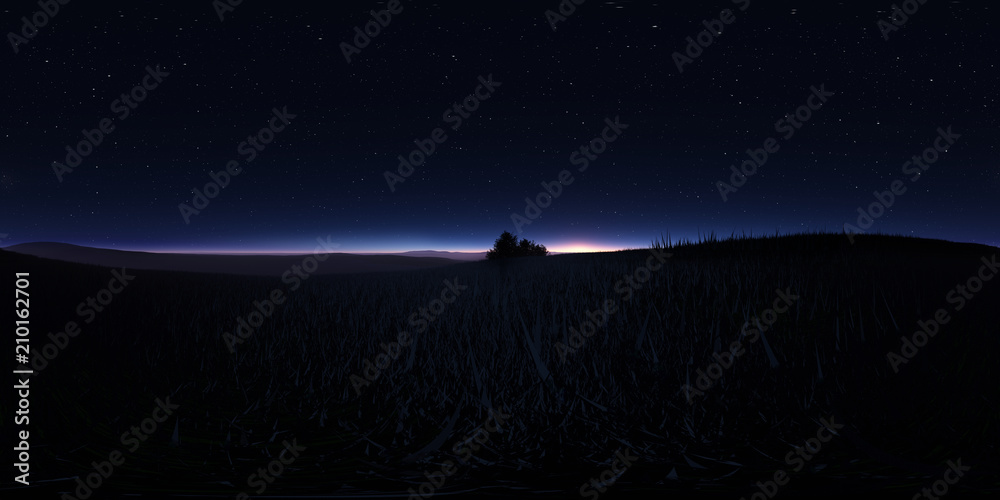 Night landscape with stars and the full moon. Panorama, environment 360 ...