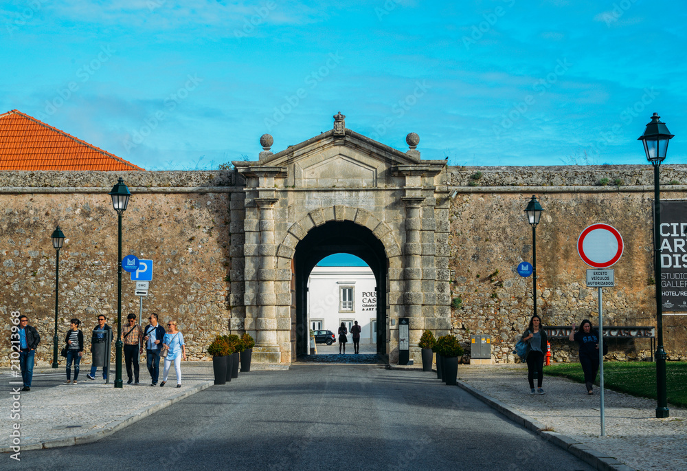 Entrance to the fortified citadel of the port of Cascais, Lisbon Region ...