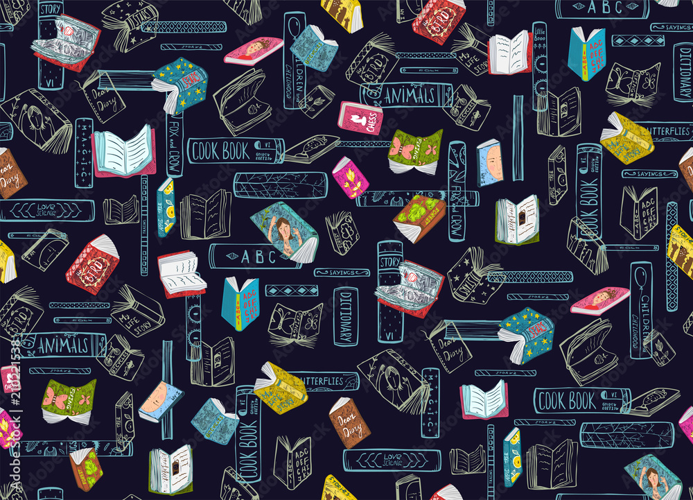 Bookworm dense and tight background with books. Vector illustration ...