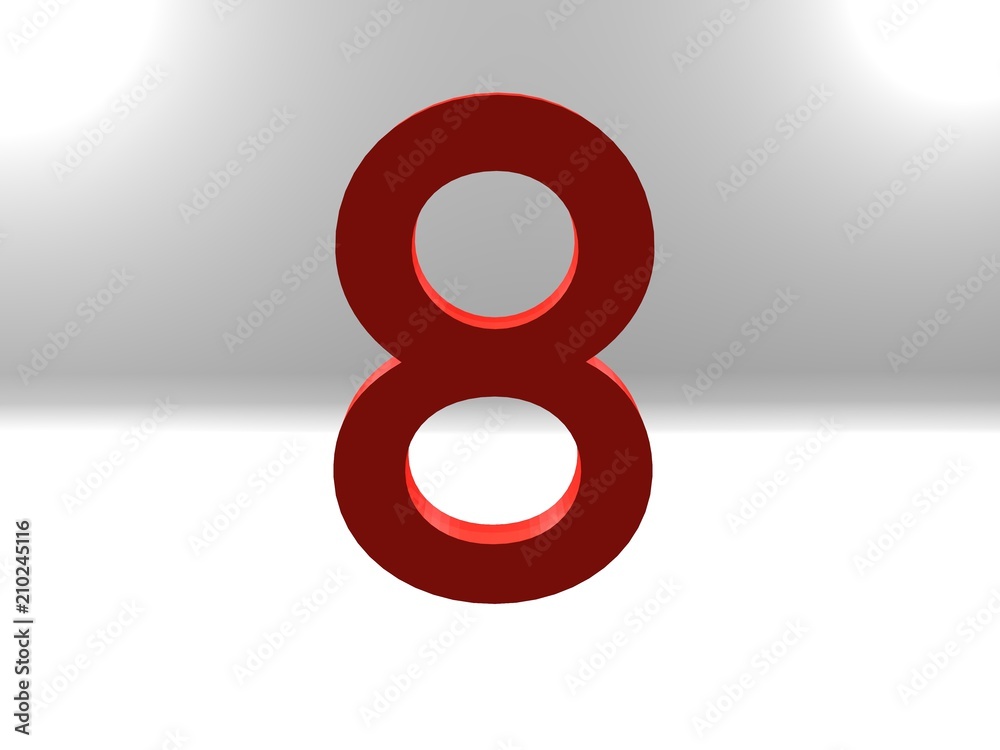 Numero ocho color rojo en fondo blanco Stock Photo | Adobe Stock