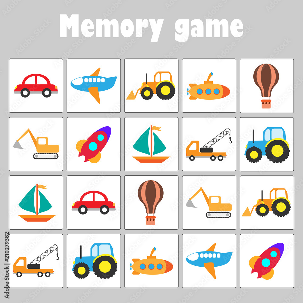 Memory game with pictures (different transport) for children, fun ...