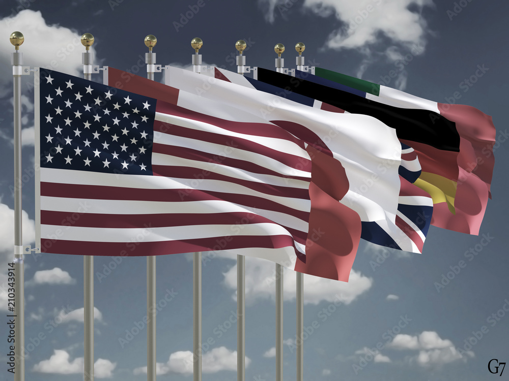 G7 flags Silk waving flags of countries of Group of Seven Canada ...