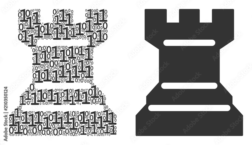 Chess tower collage icon of one and zero digits in random sizes. Vector ...