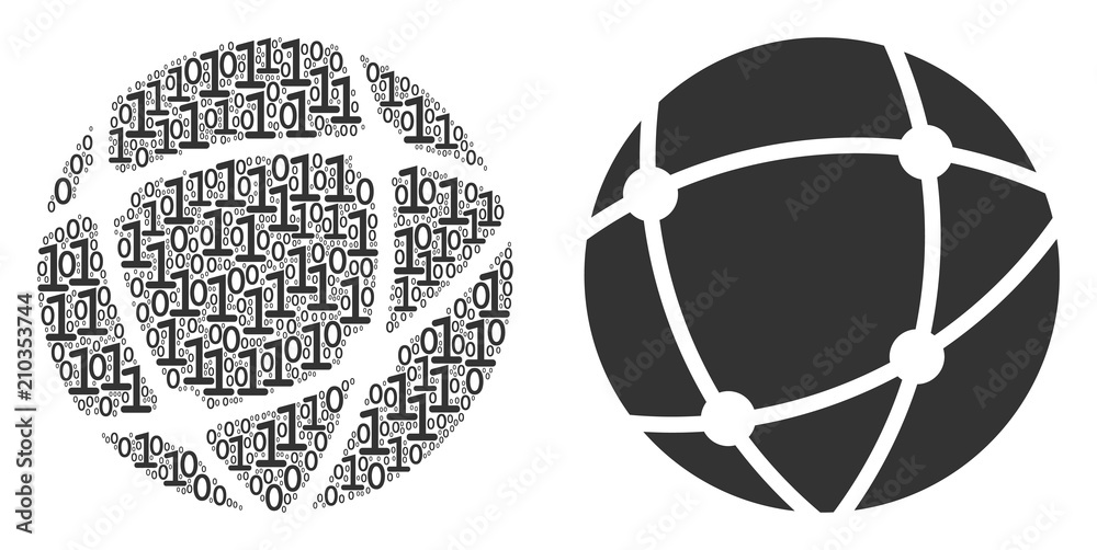 Network composition icon of zero and one symbols in various sizes ...