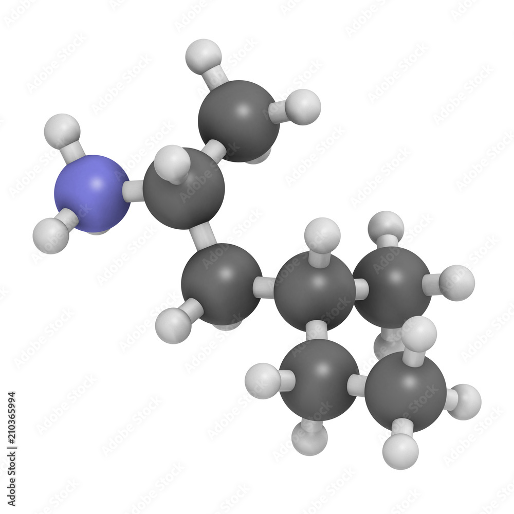 Methylhexanamine (dimethylamylamine, DMAA) stimulant molecule. 3D ...