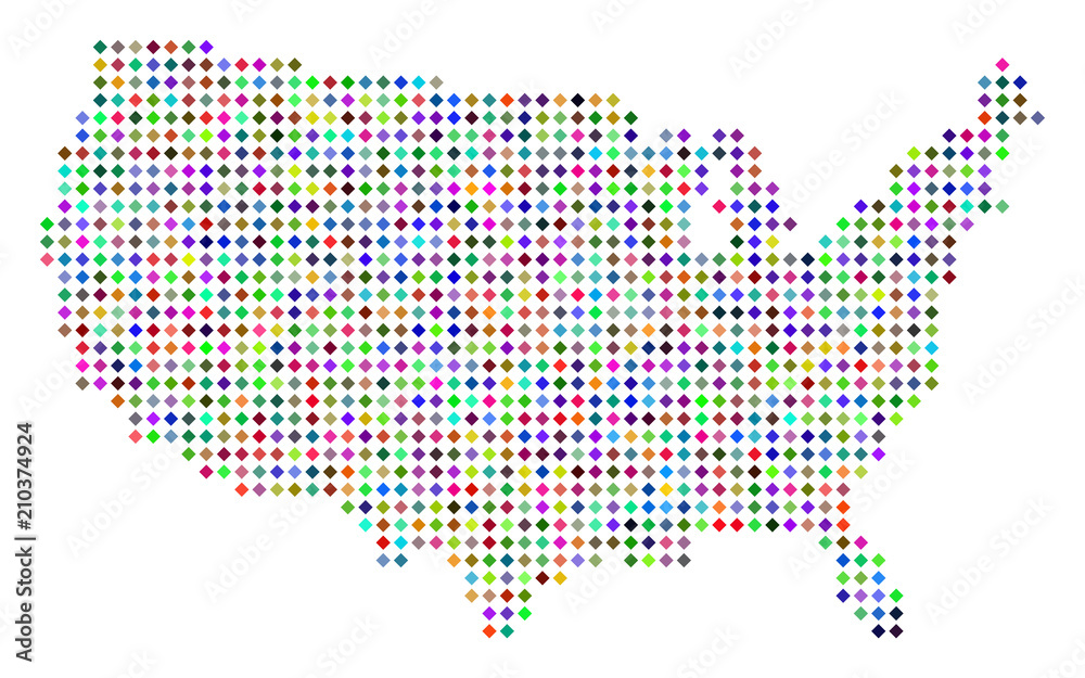 Multi colored dotted USA map. Vector concept of USA map done of rhombus ...