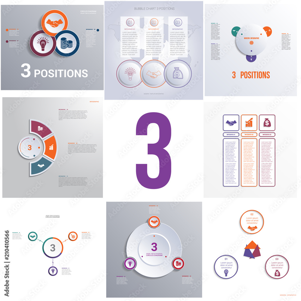 Set 8 universal templates elements Infographics conceptual cyclic ...