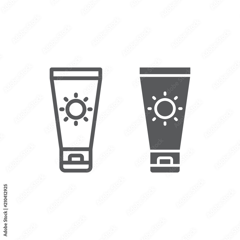 Sun Cream line and glyph icon, travel and tourism, sunscreen sign ...