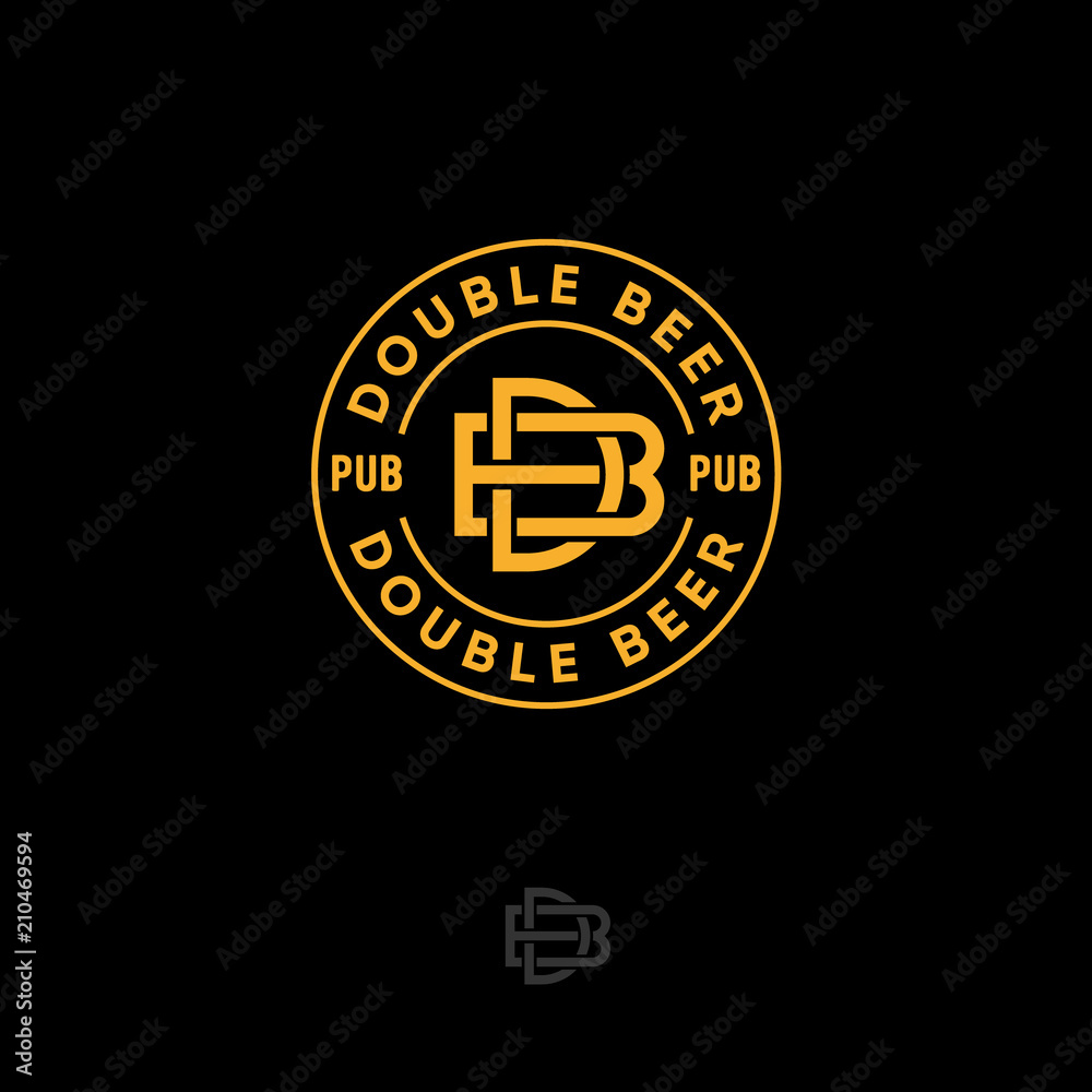 Double beer pub logo. Brewery emblem or sign. B and D combined letters ...