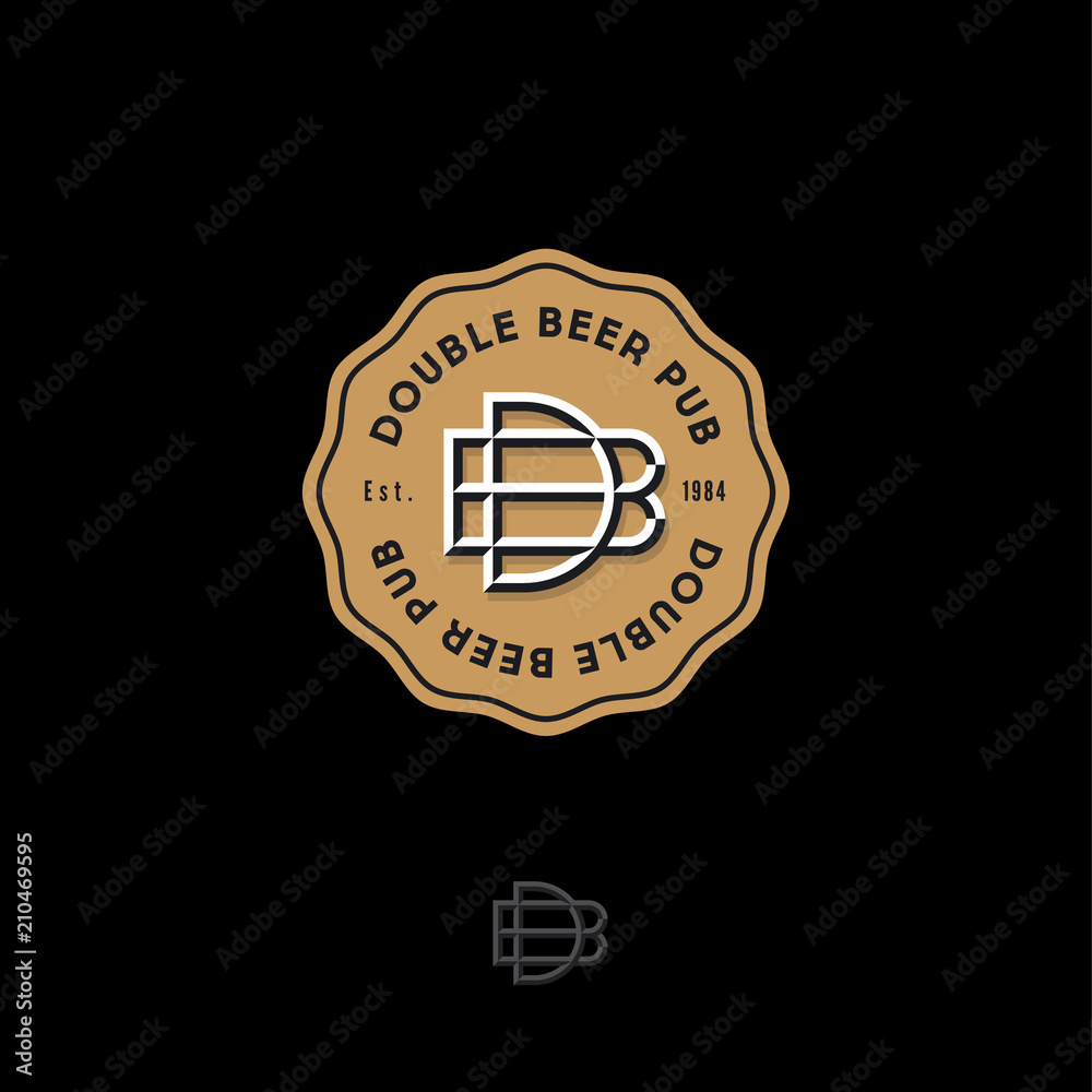 Double beer pub logo. Brewery emblem or sign. B and D combined letters ...