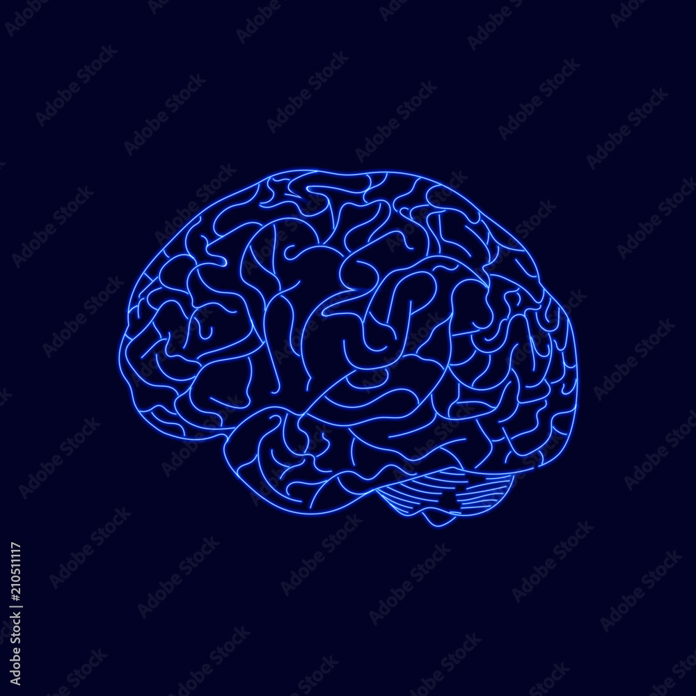 Vector Neon Brain, Logo Illustration Template, Blue Glowing Lines ...