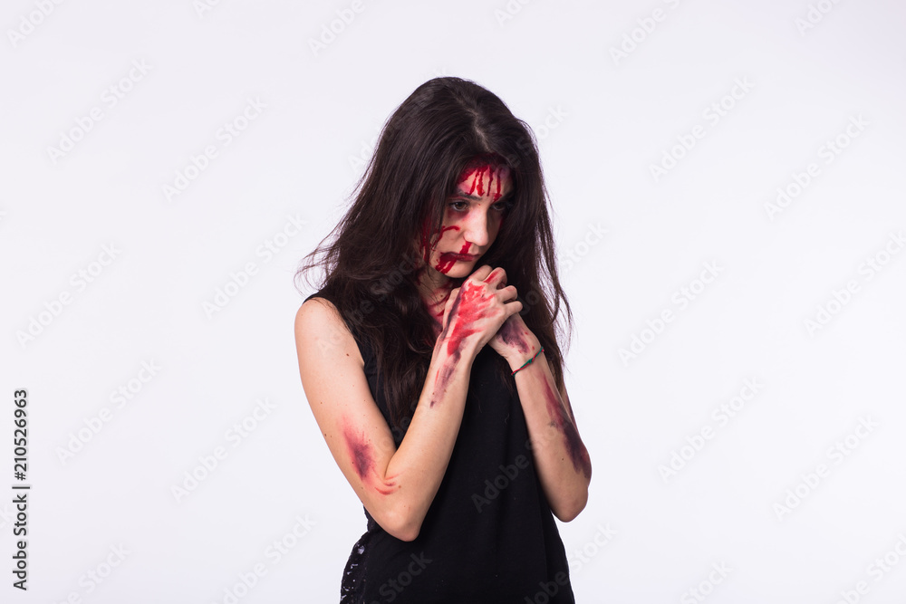 Young woman with blood and bruises on body, Sexual violence, sexual ...