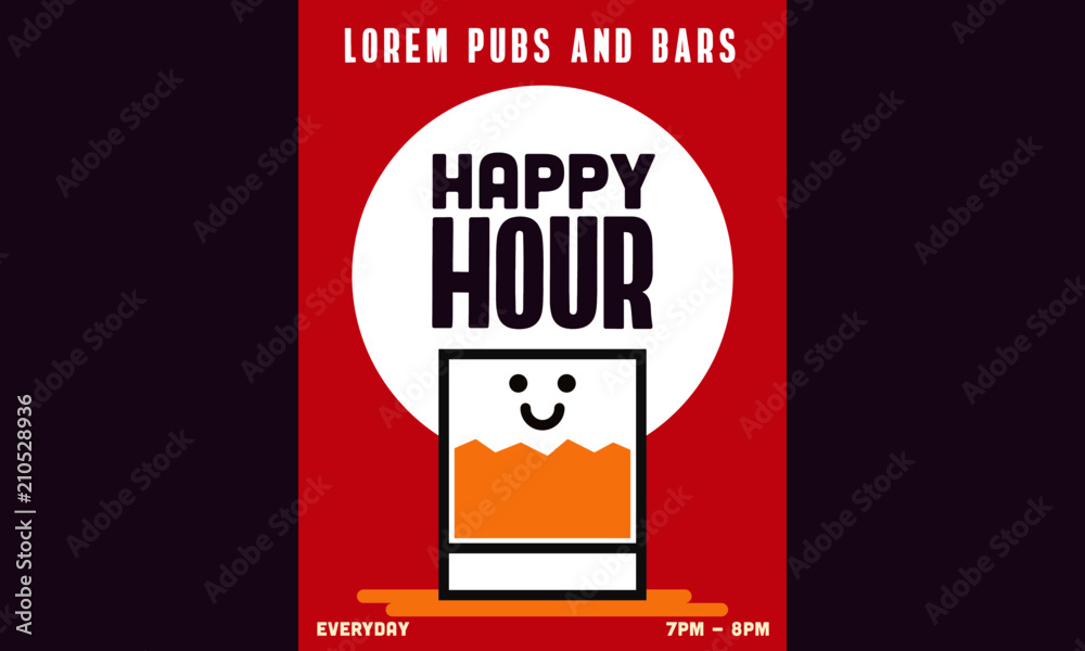 Happy Hour Concept. Modern vector grungy illustration for web, poster ...