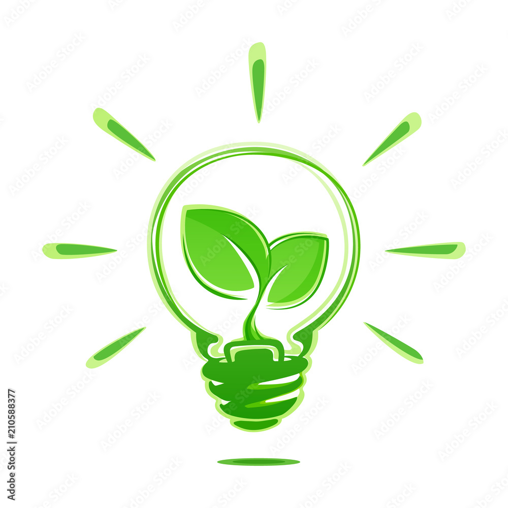 Ecology idea green bulb with plant vector illustration. Ecology concept green energy. Ecological ...