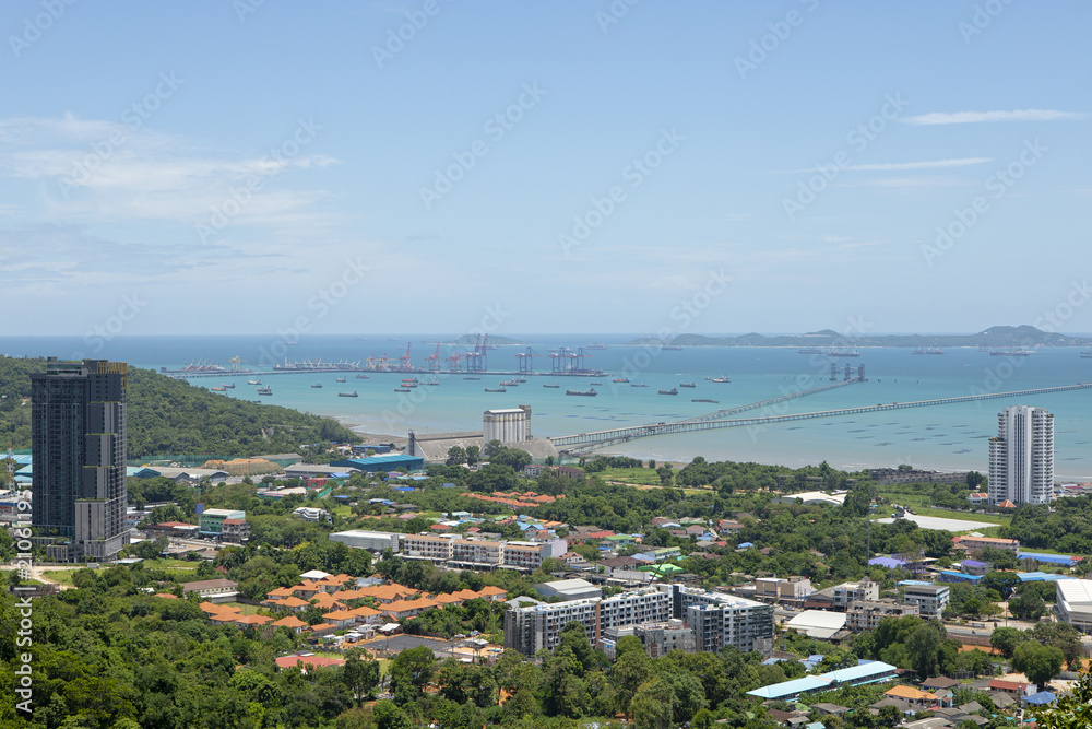 high angle view of sriracha harbor ,sriracha one important of distric ...