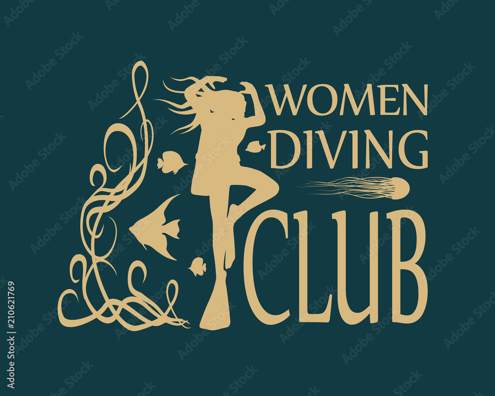 Silhouette of diver. Graphic design of stamp. The concept of sport ...