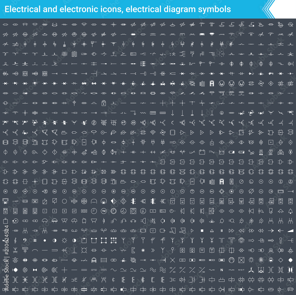 Electrical and electronic icons, electrical diagram symbols. Circuit ...