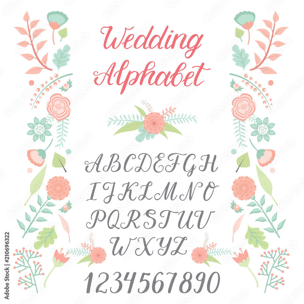 Wedding Day ceremony alphabet text celebration invitation lettering ...