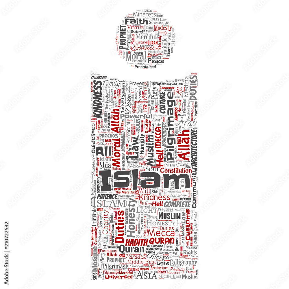 Vector conceptual islam, prophet, mosque letter font I red word cloud ...
