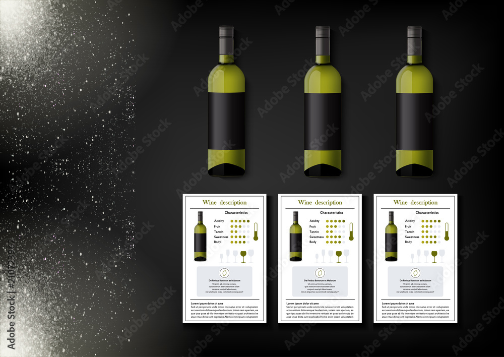 A simple design of realistic bottles of wine and wine cards with ...