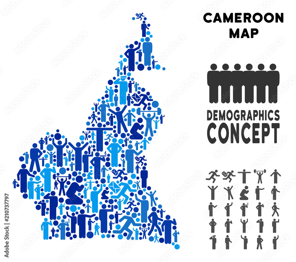 Vector population African Cameroon map. Demography composition of African Cameroon map done of ...