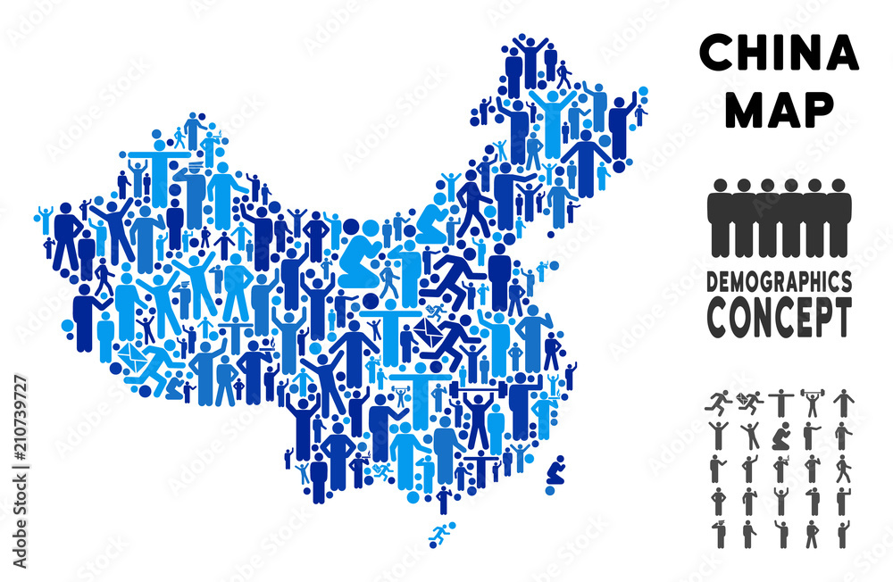 Vector population China map. Demography composition of China map ...