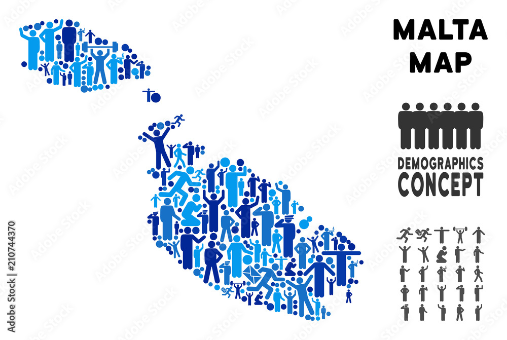 Vector population Malta Island map. Demography mosaic of Malta Island ...