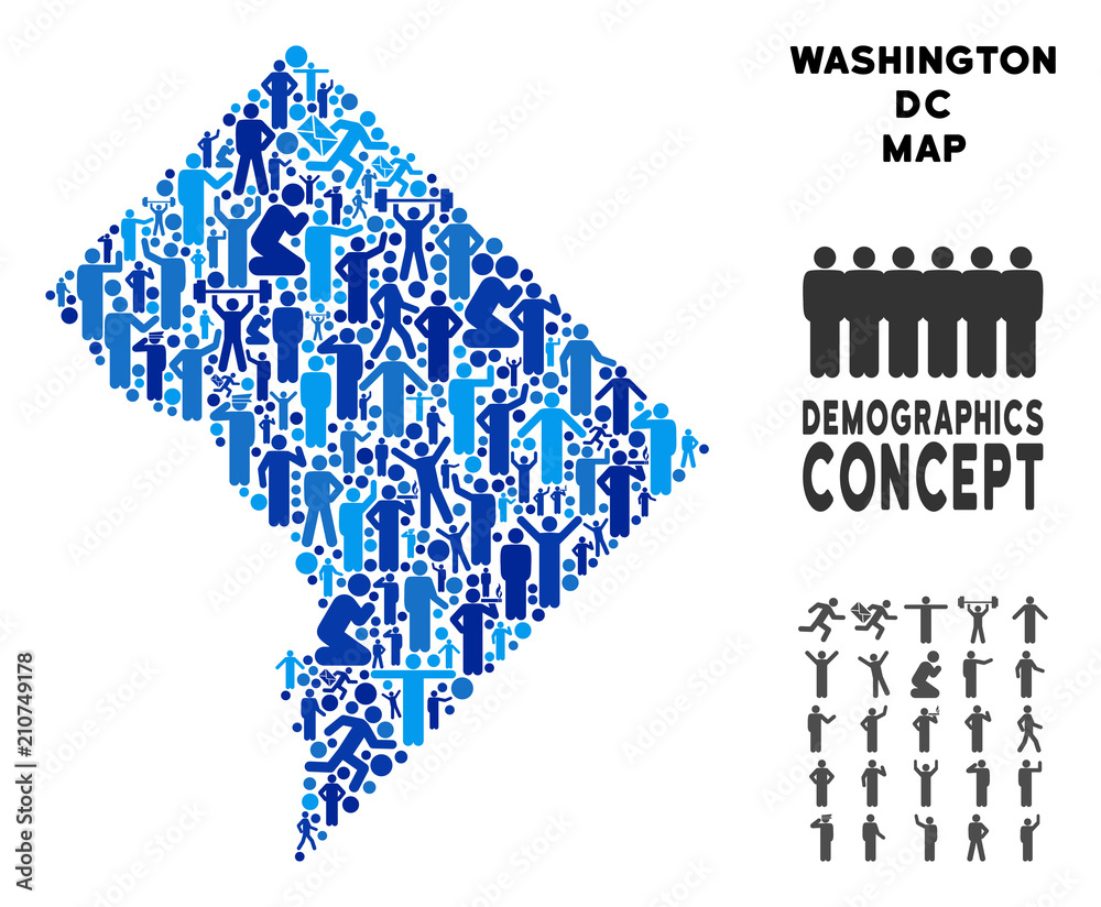 Vector population Washington DC map. Demography mosaic of Washington DC ...