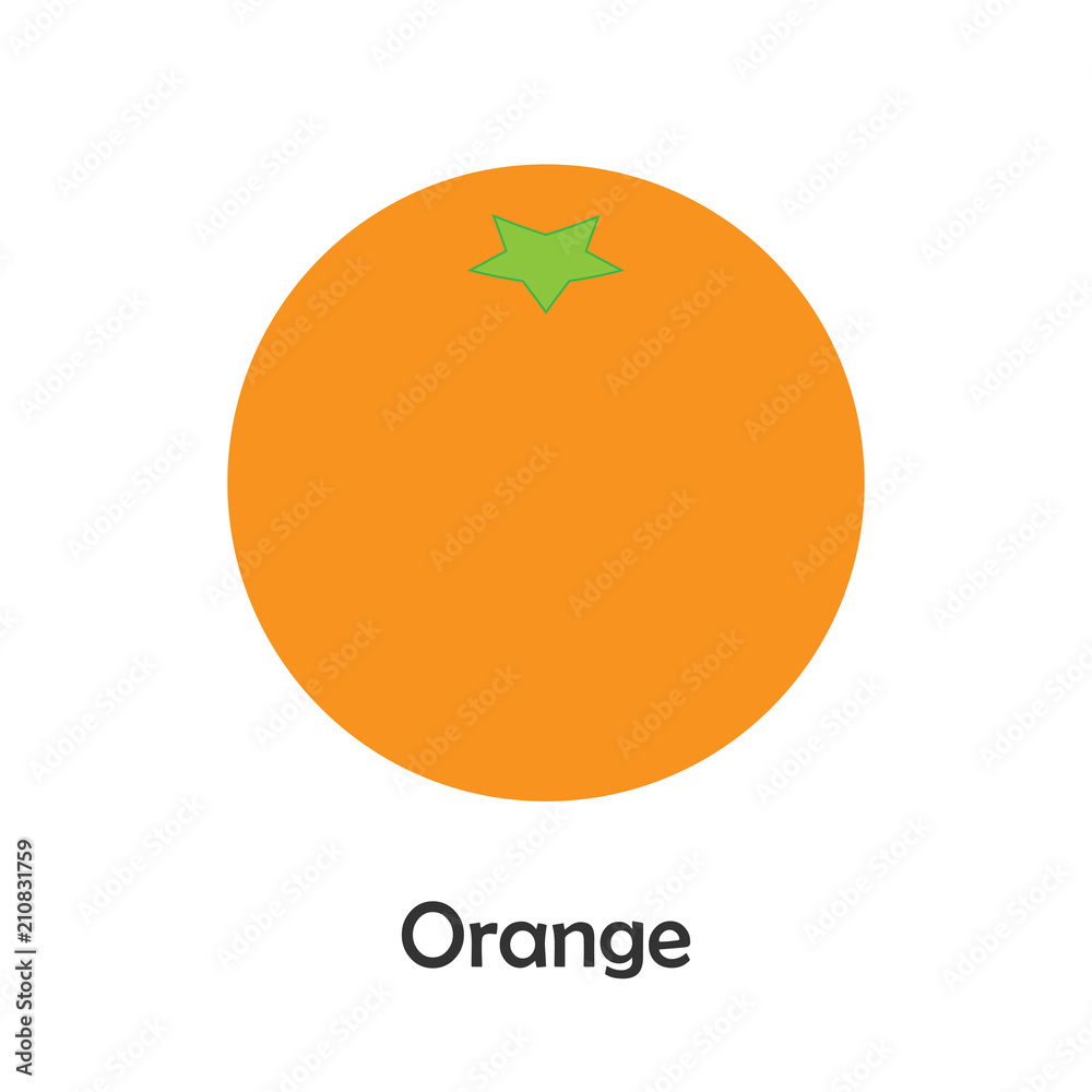 Orange in cartoon style, card with fruit for kid, preschool activity ...