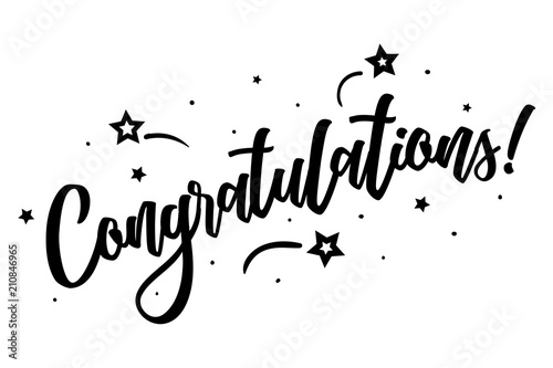 Congratulations. Beautiful greeting card poster, calligraphy black text ...