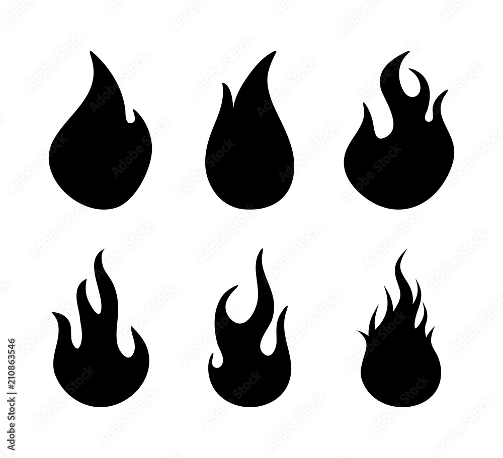 fire flame silhouette set design isolated on white Stock Vector | Adobe ...
