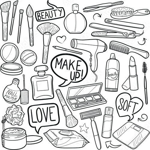 Make up Woman Doodle Icon Hand Draw Line Art Stock Vector | Adobe Stock