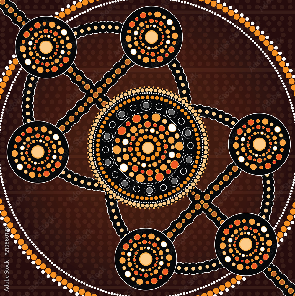 Aboriginal art vector painting, Connection concept, Illustration based ...