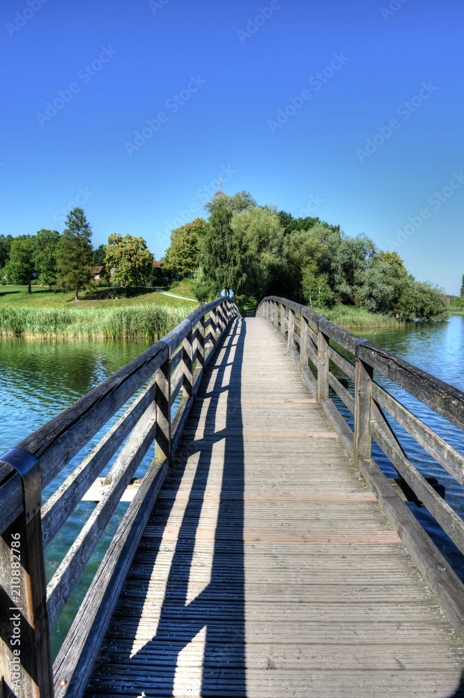 Klostersee, Seeon, Brücke, Steg, Steig, Holz, Holzbrücke, Holzsteg ...