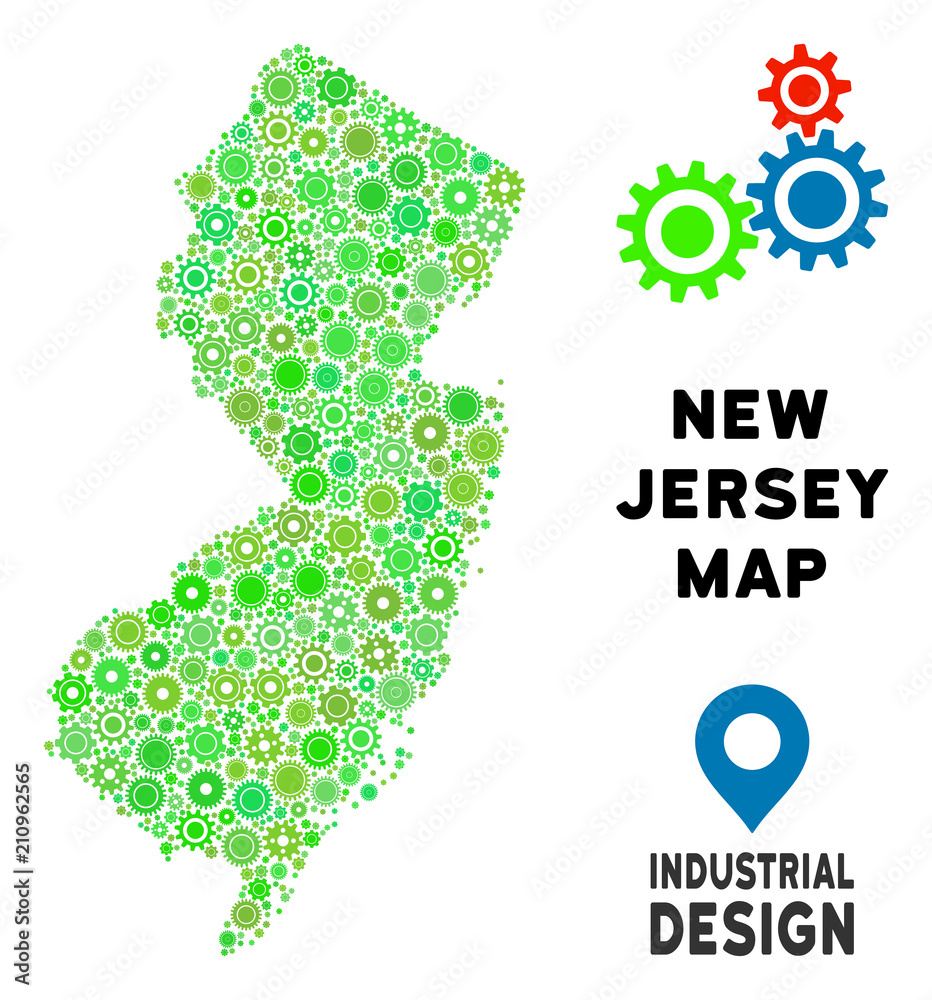 Gear New Jersey State map composition of small wheels. Abstract ...