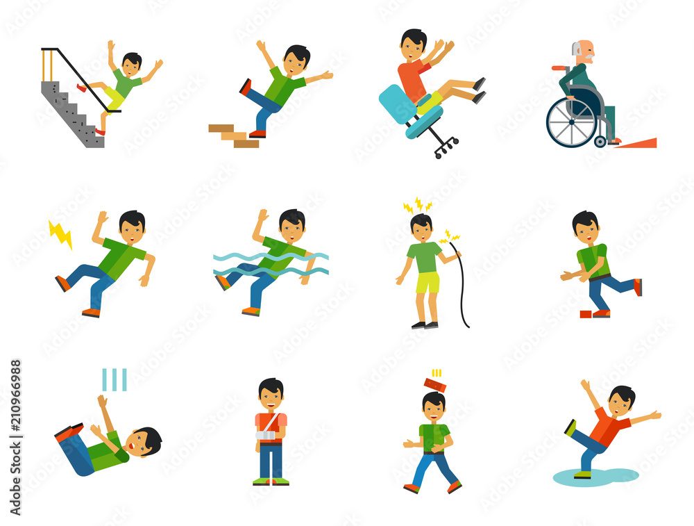 Image vectorielle Stock Accident Icon Set. Falling From Chair Falling ...