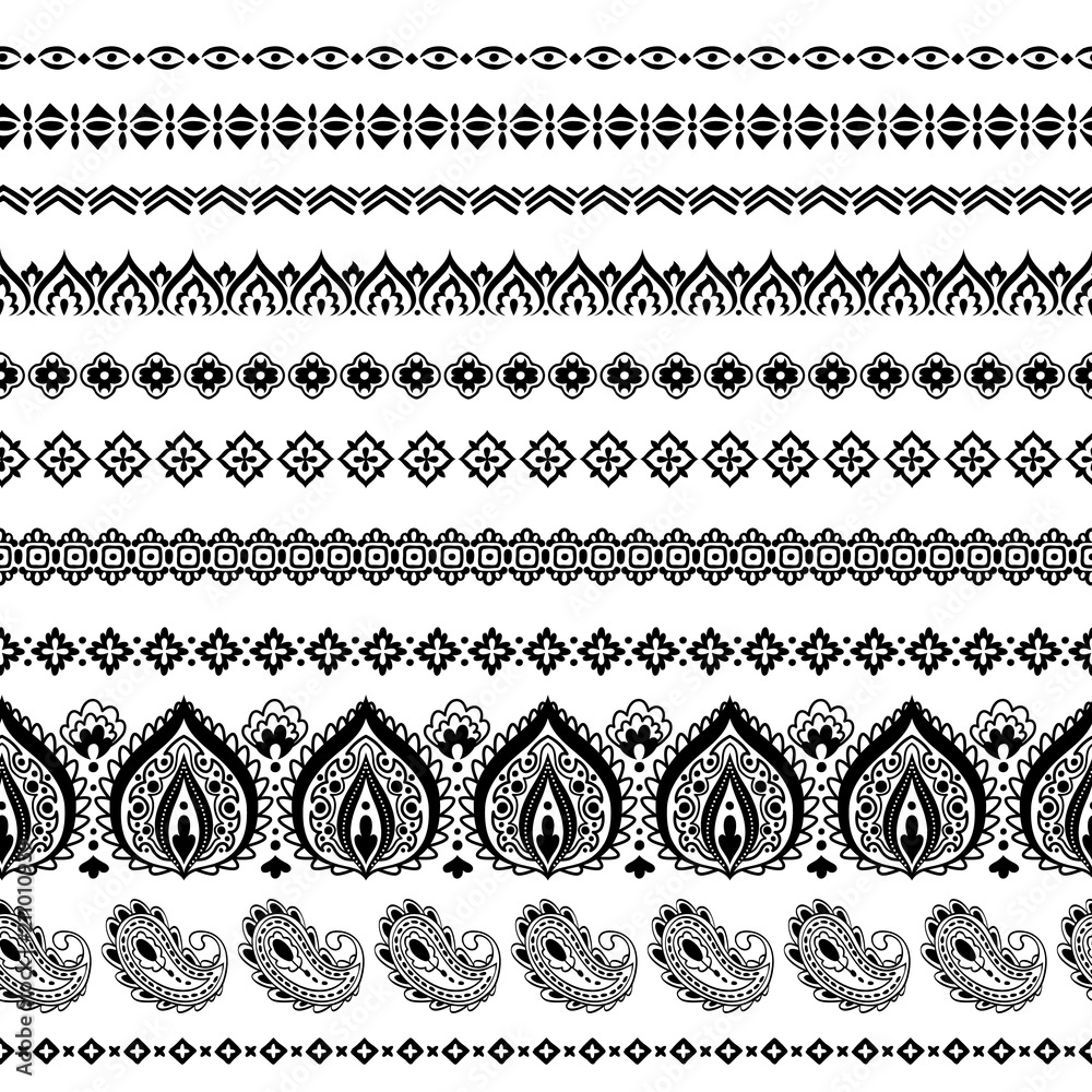 Indian style seamless borders vector set. Stock Vector | Adobe Stock