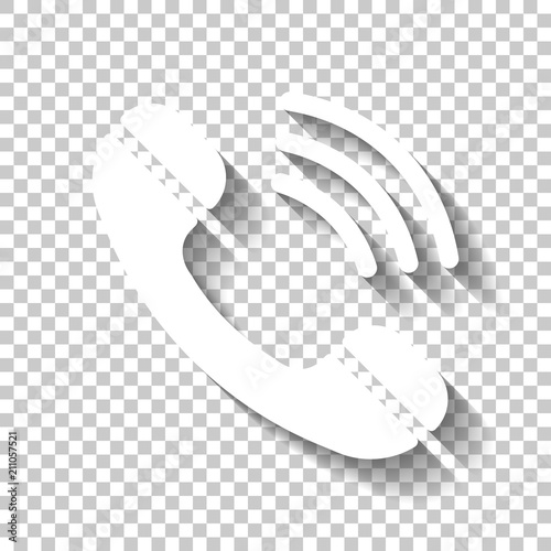 Ringing phone icon. Retro symbol. White icon with shadow on tran Stock ...