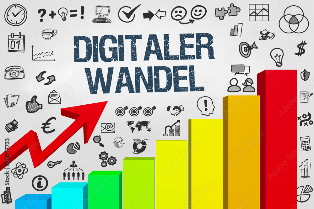 Stock-Illustration „Digitaler Wandel / Diagramm mit Symbole“ | Adobe Stock