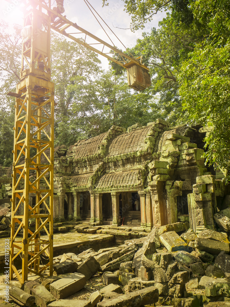 Giant tree roots covering Ta Prom temple, Siem Reap, Cambodia, landmark ...