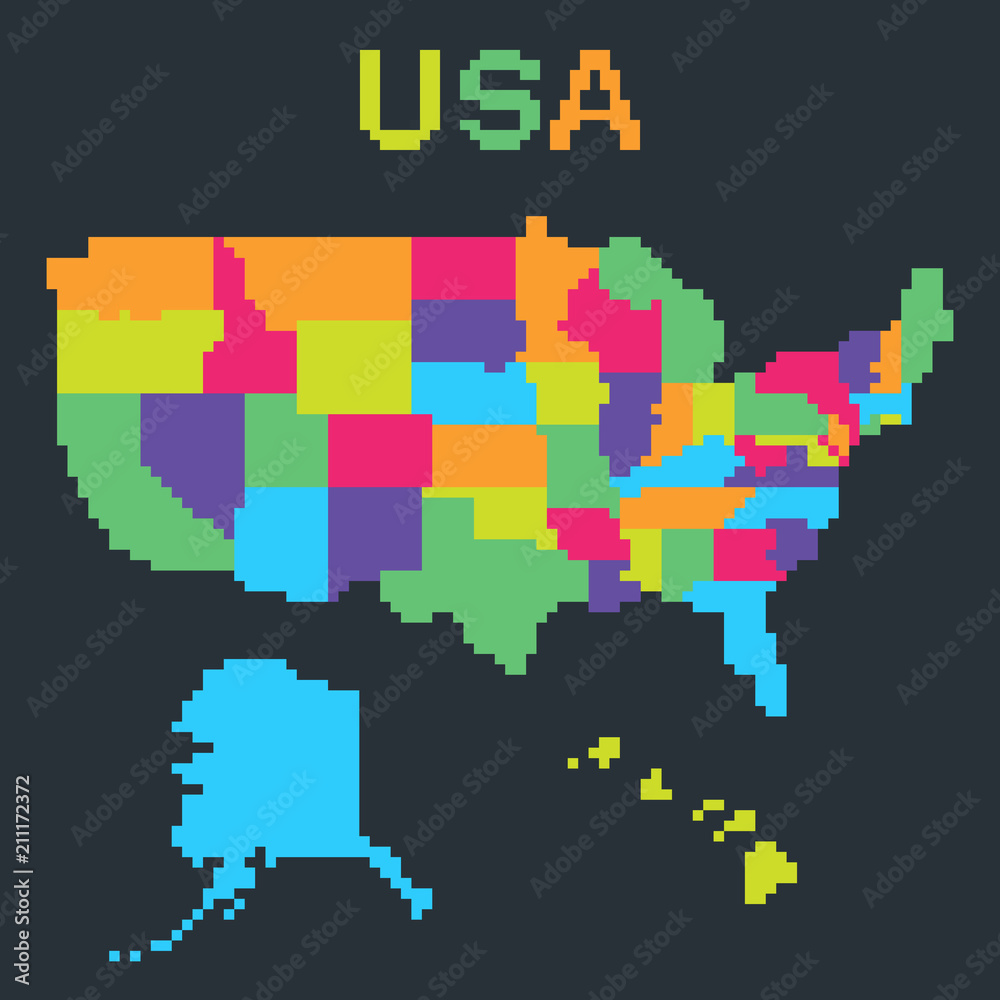Vector de Stock Map of United States of America in 8 bit pixel art ...