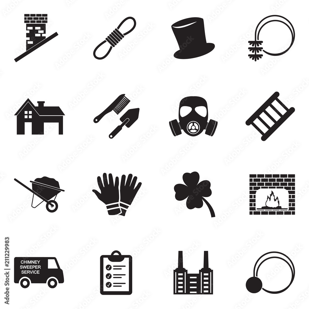 Chimney Sweeper Icons. Black Flat Design. Vector Illustration. Stock ...