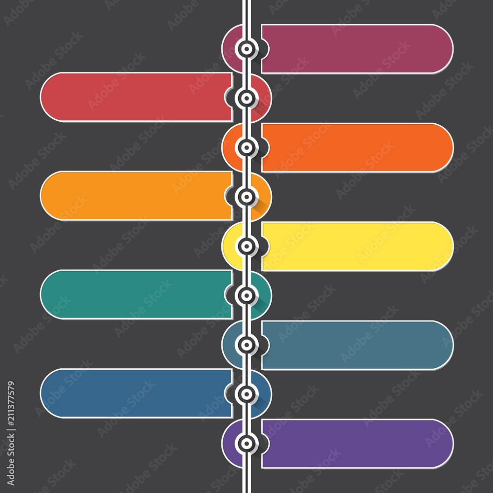 Vertical timeline infographics colorful template 9 positions on dark ...