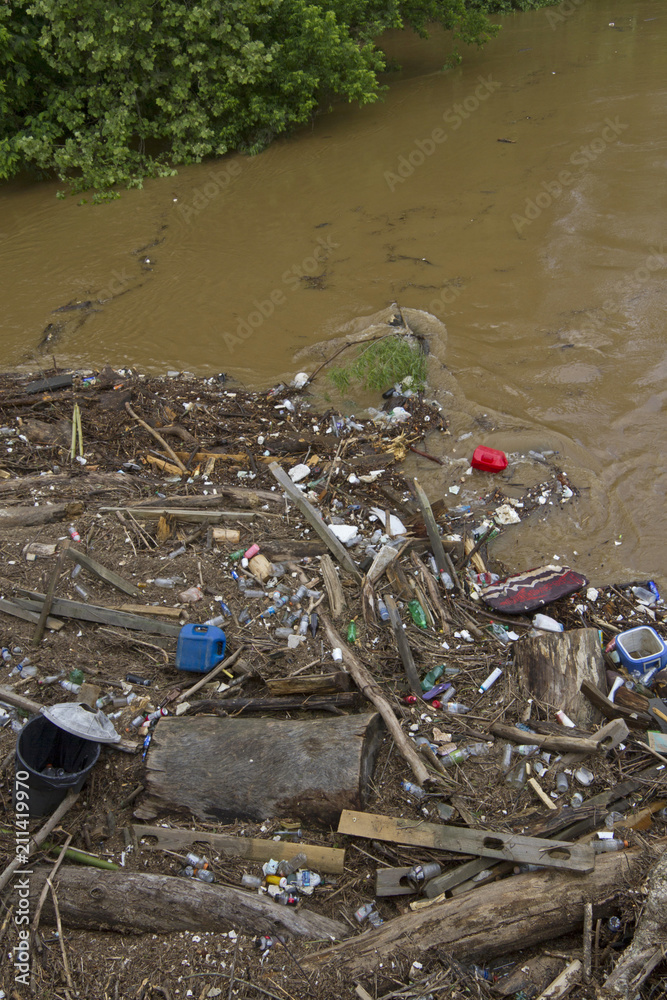 River Blocked By Trash After a Flood Stock Photo | Adobe Stock