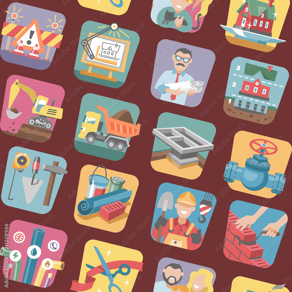 Construction icons vector constructive equipmentor tools of builder or ...