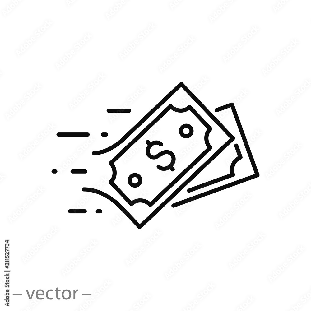 fast pay linear vector icon, money transfer line sign isolated on white ...