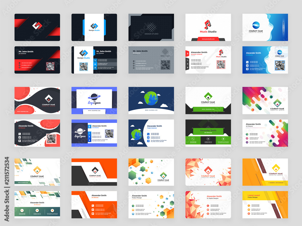 Collection of 15 horizontal Business card template design with front ...