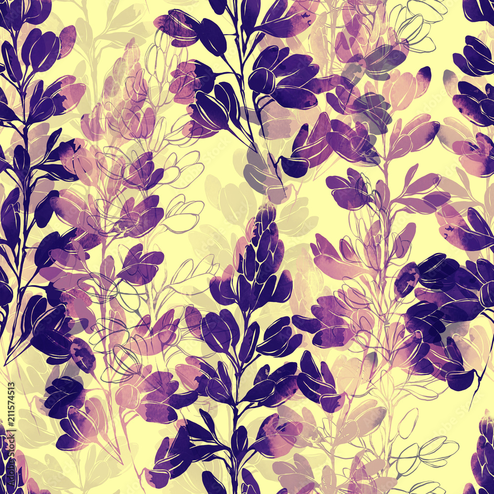 imprints flowers of Provence mix repeat seamless pattern. watercolour ...